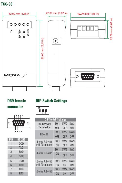 엑사통신-광모듈,안테나,무선랜,시리얼통신,케이블,SFP,GBIC,POF,AOC - MOXA TCC-80 RS-232 to RS-422/485 컨버터