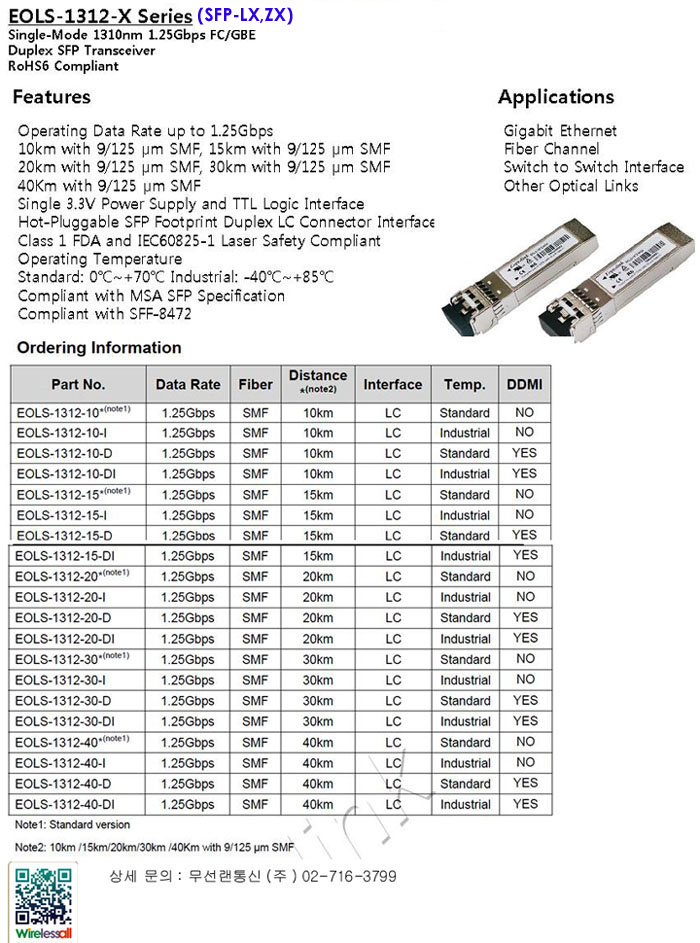 (주)산돌네트웍 LivingStone Network [[Eoptolink]♣Eoptolink SFP-LX♣ SFP-LX 1G ...