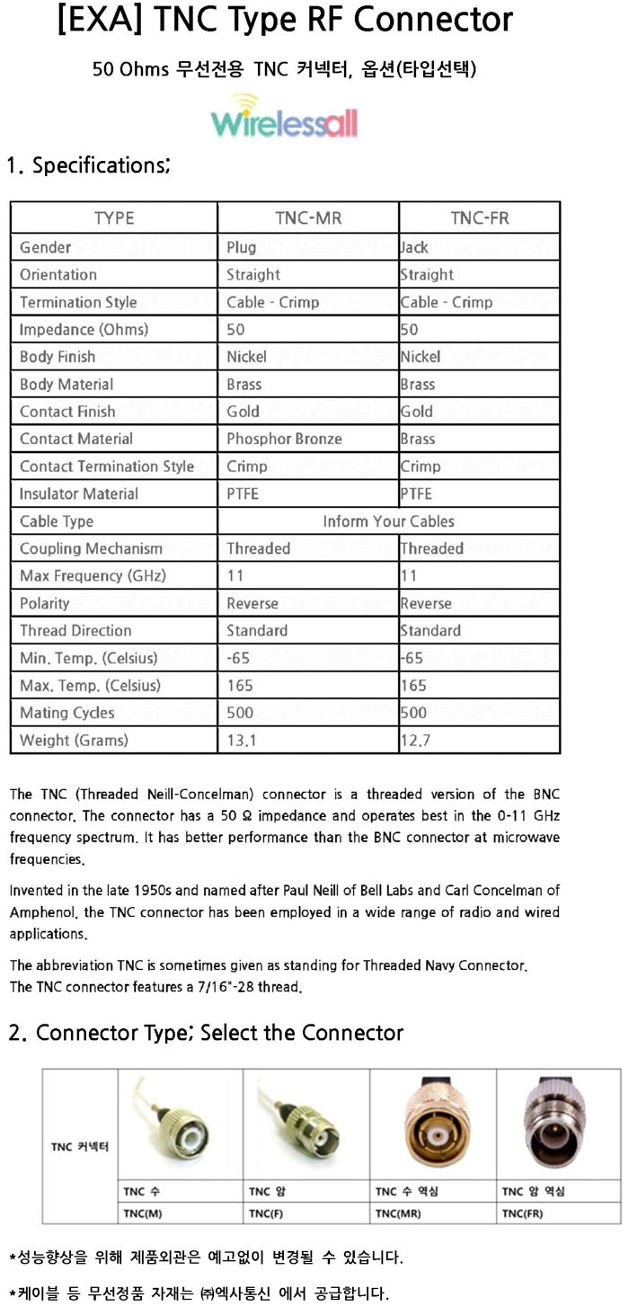 엑사통신-광모듈,안테나,무선랜,시리얼통신,케이블,SFP,GBIC,POF,AOC - MS-TNC RF전용 CONNECTOR